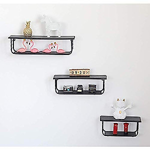 PIBM Stylish Simplicity Shelf Wall Mounted Floating Rack Shelves Iron Art Solid Wood Simple Storage Dormitory Bearing Strong,2 Colours,3 Sizes, Black , 34x12x14.3cm