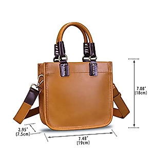 Genuine Leather Small Phone Bag Top Handle Handbag for Women Little Vintage Shoulder Bag Handmade Tiny Crossbody Satchel (Brown)