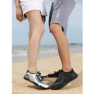 Whatseaso Water Shoes Mens Womens Sports Quick Dry Aqua Barefoot Shoes for Beach Diving Swimming Boating Walking 11.5 Women/10 Men, Black