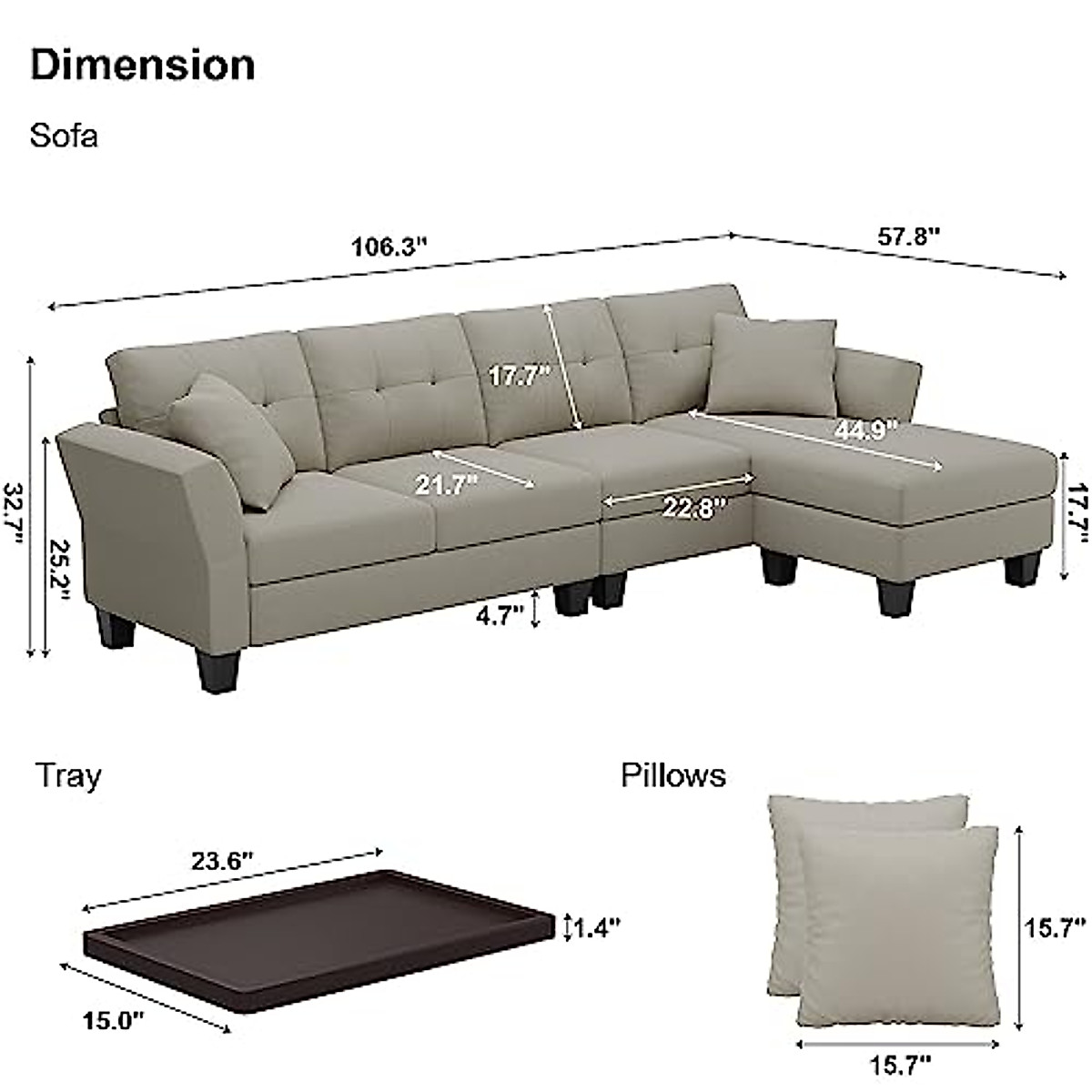 Belffin Convertible Sectional Couch Velvet L Shaped Sofa 4 Seat Sofa with Chaise L-Shaped Couches Reversible Sectional Sofa (Light Grey, L Shaped Couch)