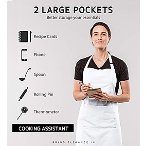 Syntus 2 Pack Adjustable Bib Apron Thicker Version Waterdrop Resistant with 2 Pockets Cooking Kitchen Aprons for Women Men Chef, White & Black