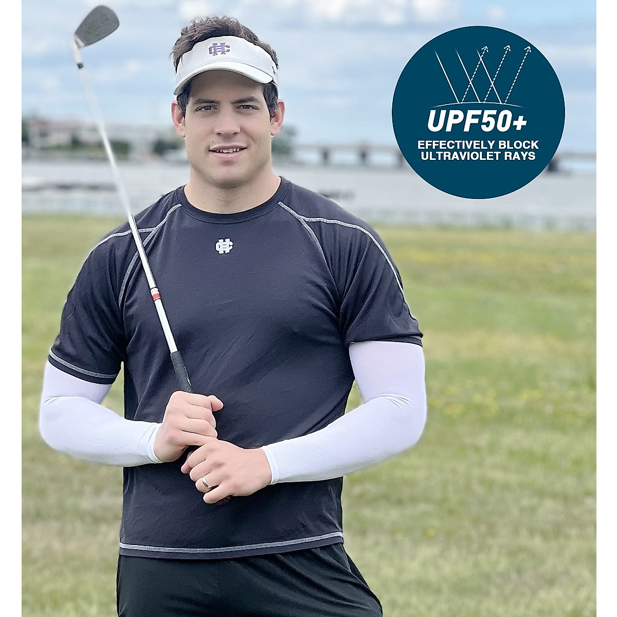 Aegend Sun Protection Cooling Arm Sleeves Sun Sleeves for Men & Women for Cycling, Running, Basketball, Football, Golf, Volleyball, Driving, White 2 Pairs