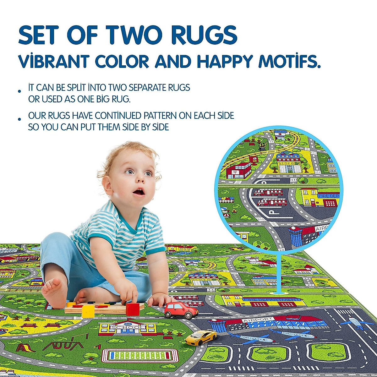 Booooom Jackson Pack 2 Train Car Rugs for Toy Cars,Car Mat,Road Rug,Kids Car Carpet Playmat Rug,Kids Car Rug Play Mat,Fun Car Play Area Rug,Non Slip Kids Car Play Rug for Playroom Bedroom