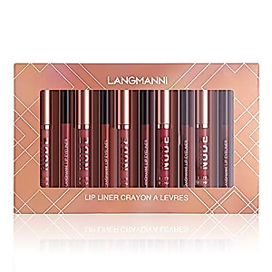 LANGMANNI 6 Matte Lipstick with 6 Lipliners Durable Makeup Set,Long-Lasting Non-Stick Cup Not Fade Waterproof Pigmented Velvet Lipgloss Kit Beauty Cosmetics Makeup Gift for Girls(12PCS)