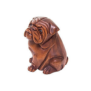 OMA Hand Carved Dog Bulldog Statue Figurine Solid Wood Sitting Dog Statue Home Decor Gift