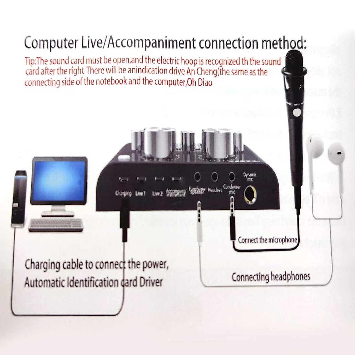 V8 Live Sound Card, Karaoke Sound Mixer Recording Sound Card USB Audio Interface Intelligent Volume Adjustable Audio Mixer Sound Card with Multiple Funny Sound Effect