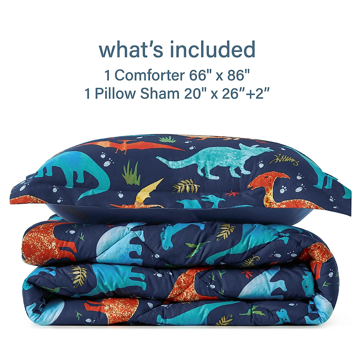 PPOLCA Twin Dinosaur Kids Bedding Set for Boys, 2 Pieces Twin Dinosaur Kids Comforter Sets for Boys, Super Soft Lightweight for All Seasons, Includes 1 Comforter (66"x86") and 1 Pillowcase(20"x26"+2")