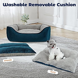 Miguel Dog Bed with Removable Cushion/Pillow for Medium Small Dogs, Washable Pet Bed with Side Easy to Wash Puppy Bed, Large Rectangle Cat Bed for Indoor Cat with Anti-Slip Bottom, Blue 25 Inch