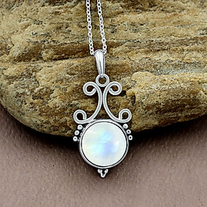TISHAVI 5.45Cts Natural Moonstone Pendant Necklace For Women June Birthstone Vintage Jewelry Women'S Day Gifts For Mom Wife Sister