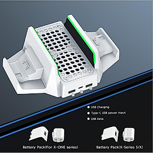 CTPOWER Cooling Stand for Xbox Series S with Dual Cooling Fan 3 Level Adjustable Speed, Dual Controller Charger with LED Indicator USB Port - 2 x 800mAh Rechargeable