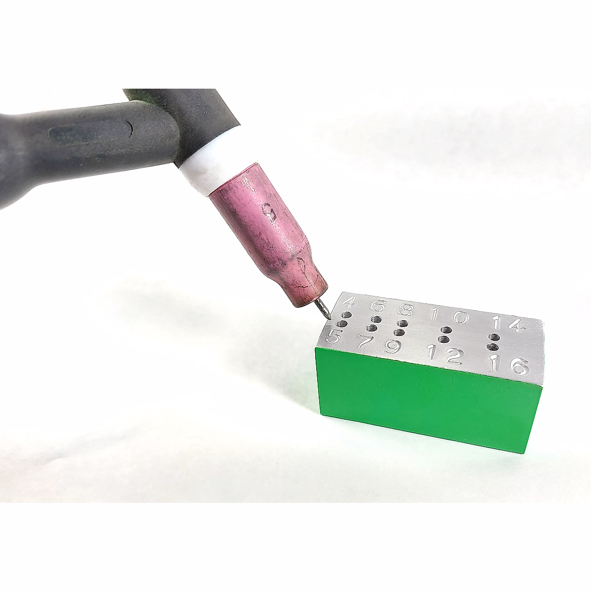 Highly Accurate Aluminum Tungsten Stick-out Gauge for TIG Welding, Wrapped in Lime Green Powder Paint. Made in USA
