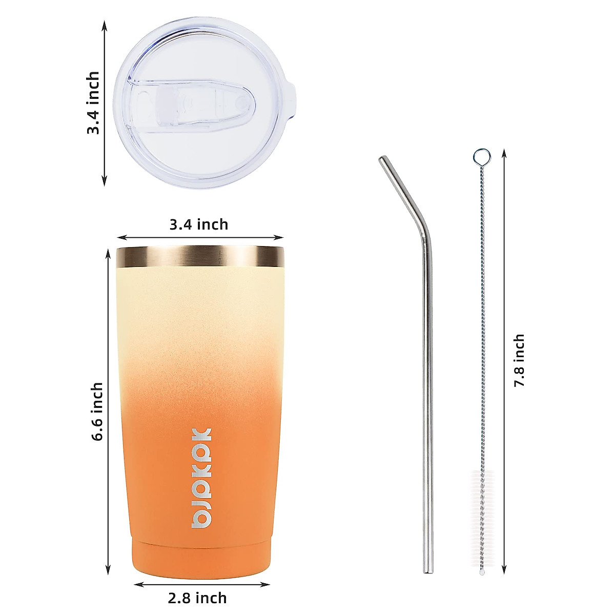 BJPKPK Tumbler with Lid and Straw, 20 oz Stainless Steel Vacuum Insulated Color Block Tumblers, Double Wall Ice Coffee Thermal Cup Travel Mug,Coral