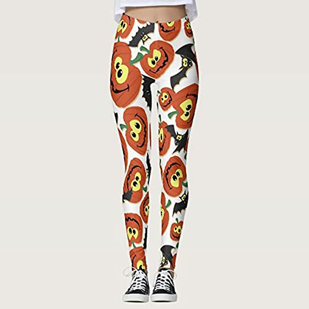 Low Rise Pants for Women Women's Halloween High Waist Yoga Trousers Cat and Bat Print Long Slim Fit Chunky Warm Fall and Winter (White, XXL) Gifts for 18 Year Old Girl Boss Gifts for Women