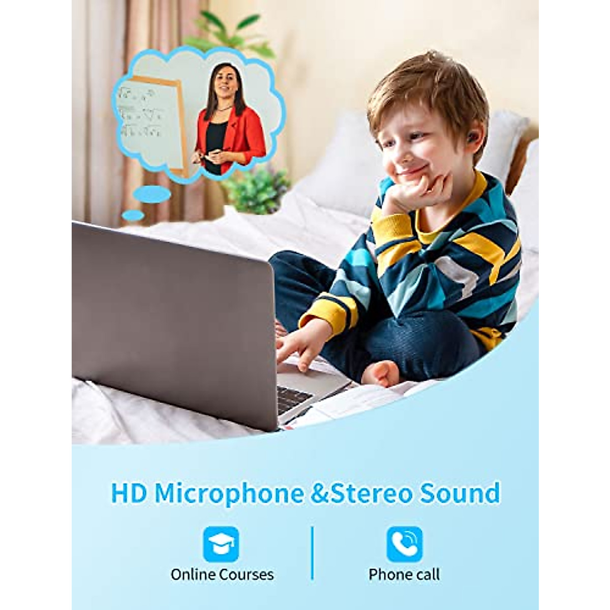 Kids Wireless Headphones, Bluetooth Little Devil Headphones with Charging case, Boys Sports Waterproof Stereo Game Headphones, 36H Play time Light Ears