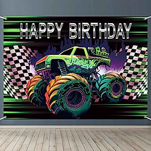 LDWLYW Truck Backdrop Banner Car Birthday Backdrop for Boys Green Truck Birthday Party Decorations Cars Happy Birthday Backdrop Boy Truck Theme Party Supplies Photo Props 5x3ft