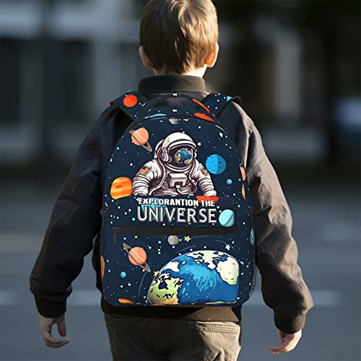 Galaxy Space Astronaut Backpack for Men Blue Planet Print Bookbags for Men Lightweight Waterproof Adjustable Strap Bags Travel Daypack Laptop Backpack