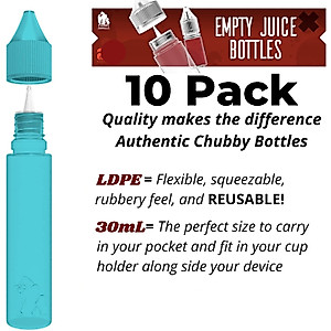 30ml Chubby Gorilla LDPE PET Plastic Unicorn Squeeze Bottle (10 Pack) Dropper bottle (Transparent Blue) REUSABLE, Child Resistant Cap, Easy Drip Tip Applicator Dropper Bottles with Squeeze Dropper