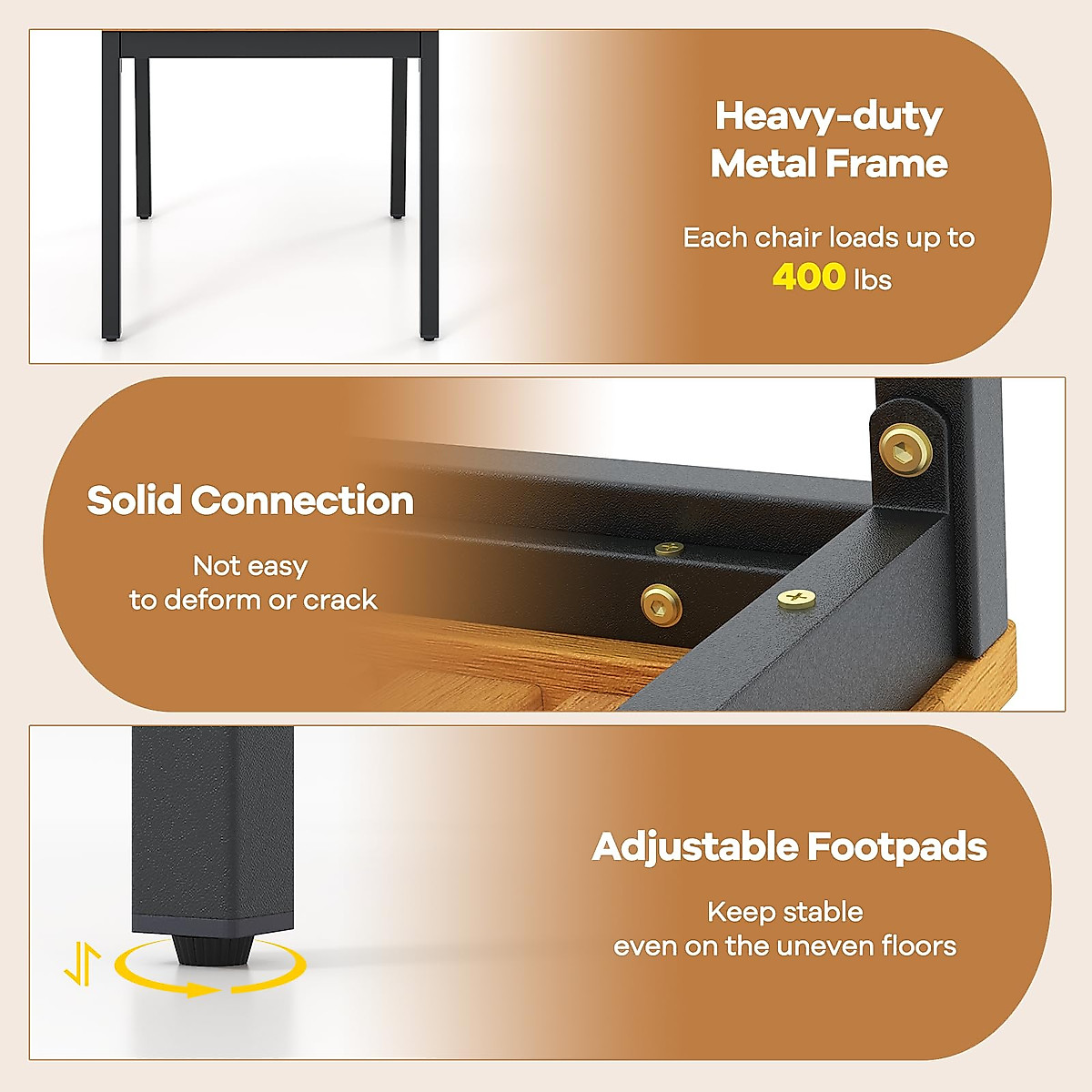 Tangkula Patio Dining Chair Set of 2, Outdoor Armless Chairs w/Metal and Acacia Wood Frame, All-Weather Bistro Chairs, Indoor Outdoor Furniture Chairs for Lawn Backyard Patio Garden Deck Balcony