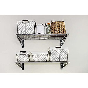 MonsterRax | Garage Wall Shelf Two-Pack White or Hammertone | Three Size Options | Includes Bike Hooks | 300lb Weight Capacity (Hammertone, 12"x36")