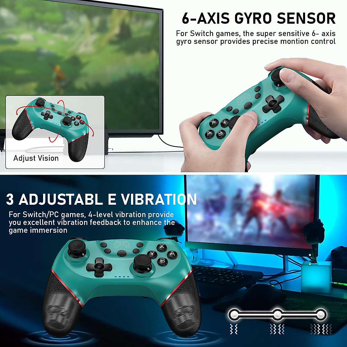 Diswoe Controller for Switch, Wireless Pro Controller for Switch/Switch Lite/Switch OLED, Remote Gamepad with Joystick, Adjustable Turbo Vibration with Programmable Function - Blue
