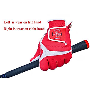 SIMPLE SYMBOL Men's Golf Glove Premium Synthetic Leather,Stable Grip,Six Pack（Left is Wear on Left Hand,Right is Wear on Right Hand） Four Colors to Choose from White/Sky/Beige/Red(Red,L,Right)