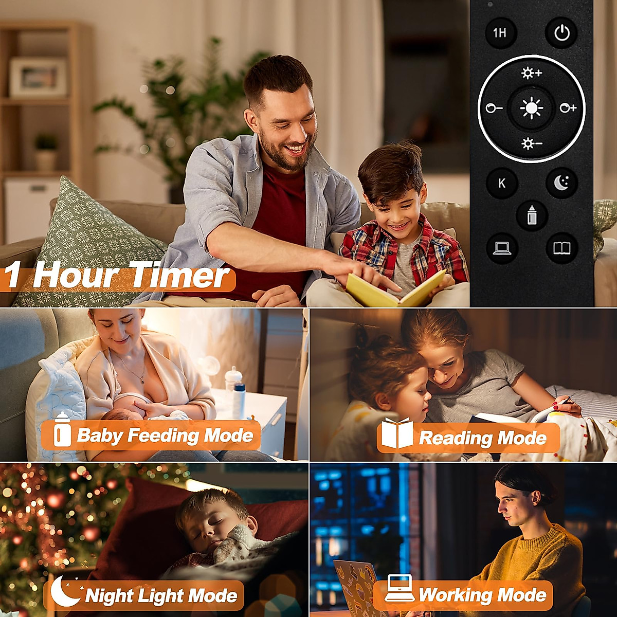 Brilvibera A19 LED Light Bulbs, E26 Dimmable Bulb with Remote Control, Warm White 2700k-6000K, 35000+ Hours Lifespan, Edison Dimmable LED Bulb for Floor Lamp, Desk Lamp, Pendant Light