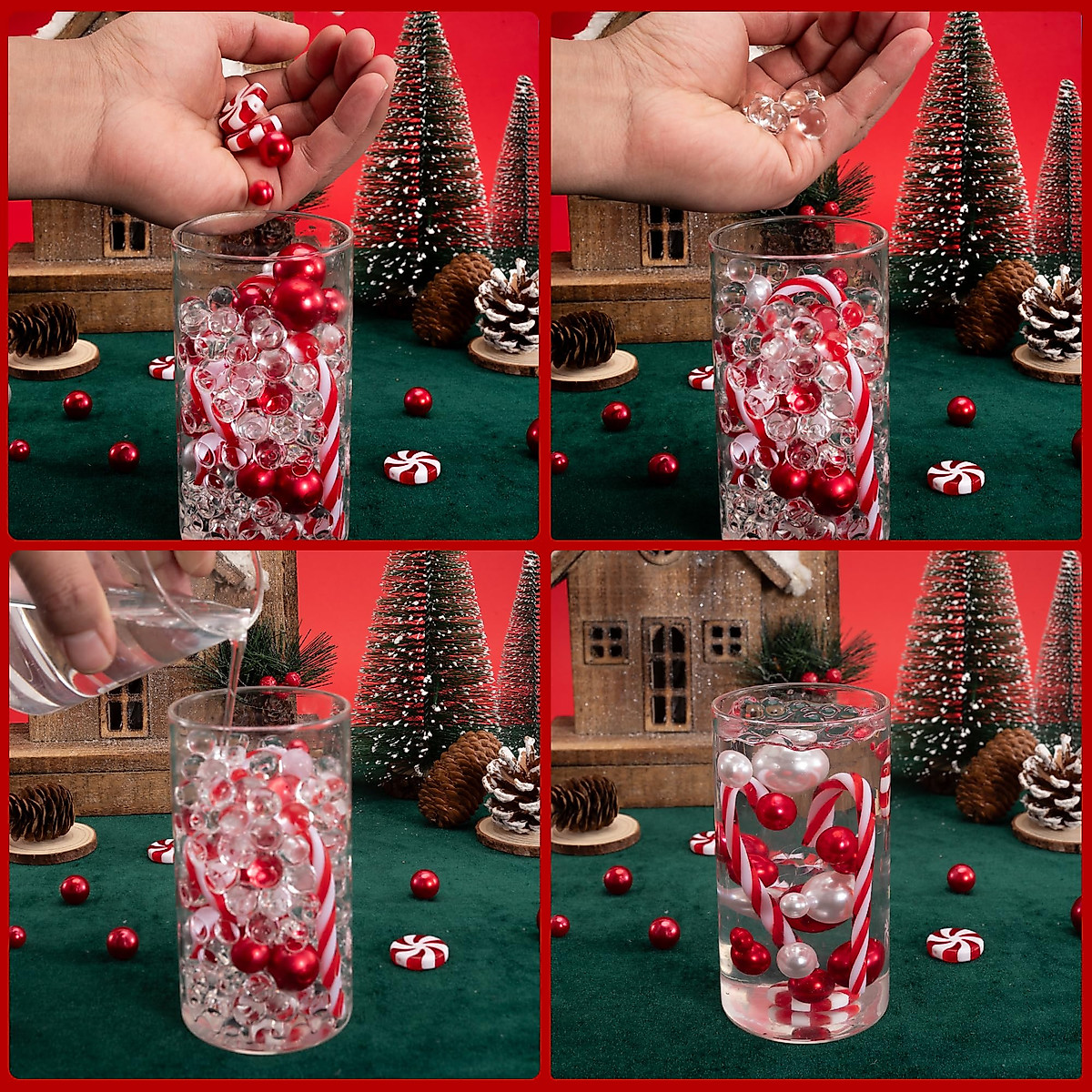 YTTYXGS 6075 Pieces Christmas Vase Filler Beads Floating Pearls and Candy Water Gel Beads for Vase Filler Table Centerpieces Christmas Party Decoration Suitable for 3 vases