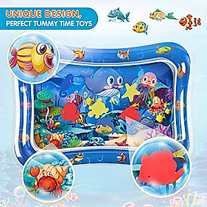 Infinno Tummy Time Mat Premium Baby Water Play Mat for Babies, Baby Toys for 3 to 24 Months, Blue Whale Style and Yellow Octopus Style