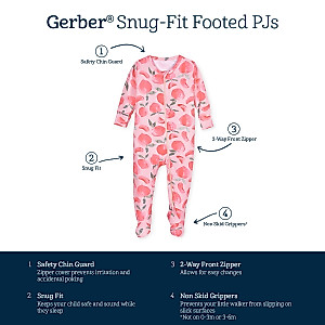 Gerber Unisex Baby Toddler Buttery Soft Snug Fit Footed Pajamas with Viscose Made from Eucalyptus, Just Peachy, 18 Months