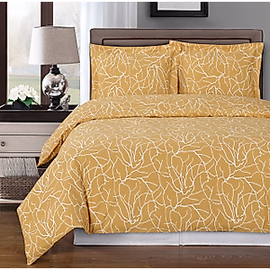 Honey-Beige and White Ema 3-Piece Full/Queen Duvet Cover Set, 100% Cotton 300 TC