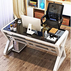 ZYCSKTL Desk Computer Table Modern Large Office Desk,Modern and Simple Desktop Computer Desk, Household Economical Writing Desk, Study Room Tempered Glass Desk (Color : Black+White, Size : 805075cm)