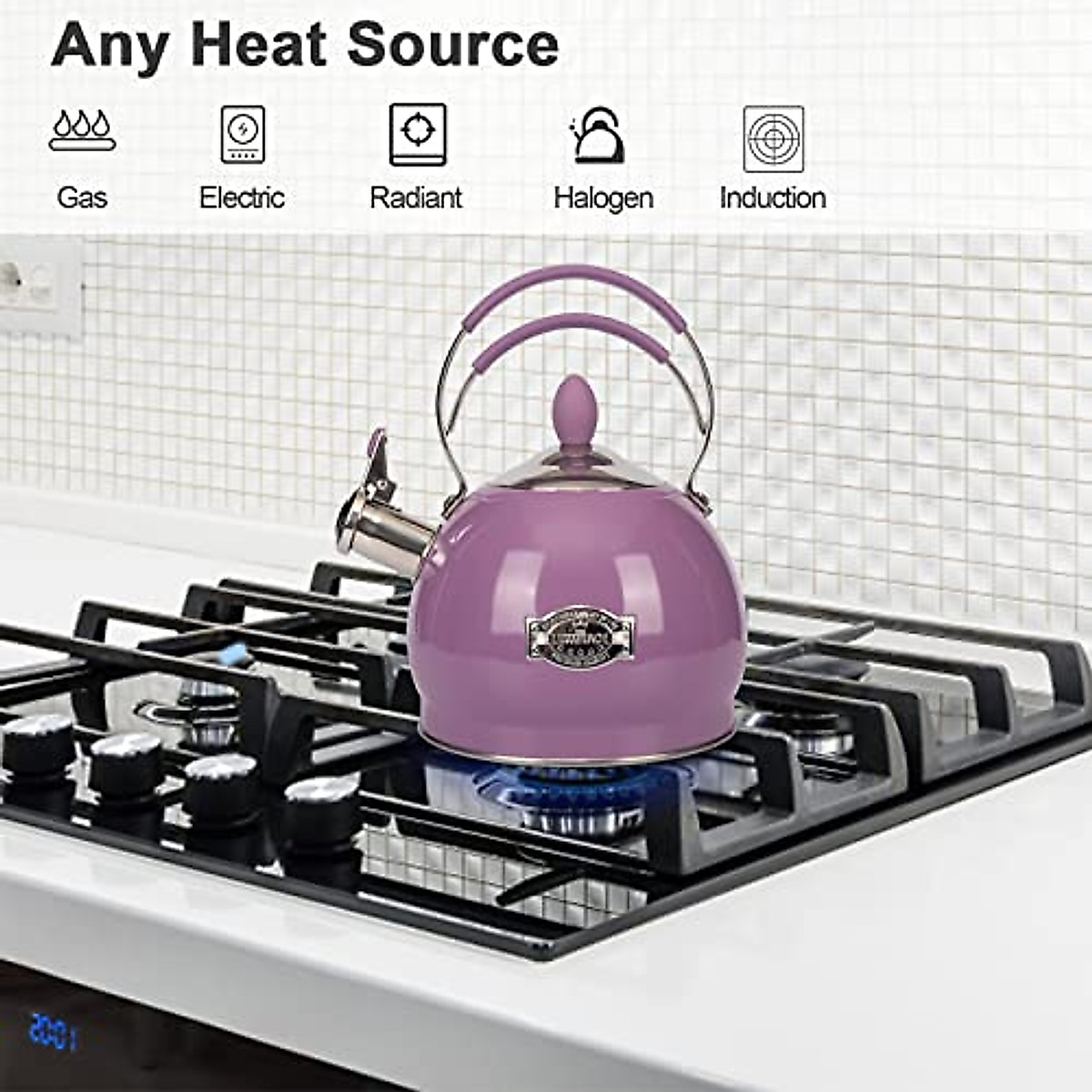 Whistling Tea Kettle Stainless Steel Teapot, Teakettle for Stovetop Induction Stove Top, Fast Boiling Heat Water Tea Pot 2.6 Quart