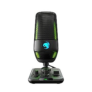 ROCCAT Torch USB Microphone, Studio-Grade Audio, PC Computer Gaming Wired Mic, RGB AIMO Lighting with Indicator, For Streaming, Recording, Podcasting, Quick Mute, Boom Arm Compatible, Black