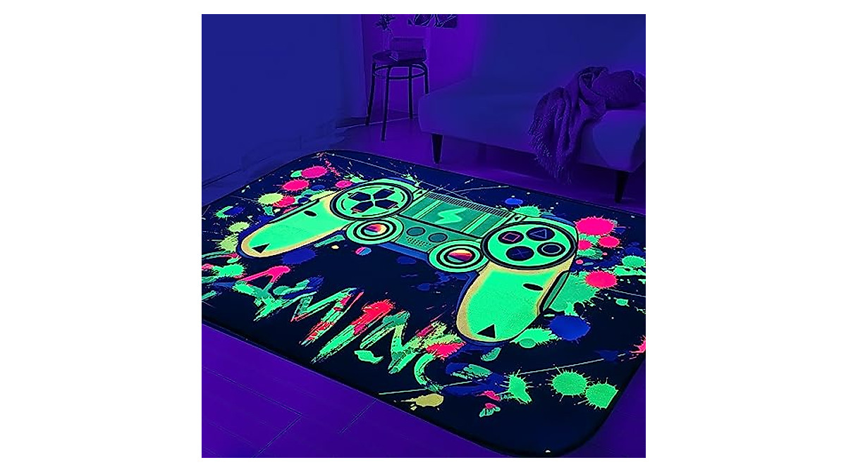 Gaming Room Decor Rug Gamer Rugs for Bedroom UV Reactive Blacklight ...