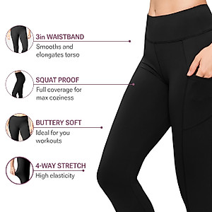 SATINA High Waisted Leggings for Women - Capri, Full Length Yoga Pants with Pockets - Buttery Soft, Tummy Control Black Workout Leggings - Comfortable and Stretchy Plus Size Leggings for Women