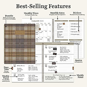 TF PUBLISHING 2024 Hunter’s Lodge Plaid Large Weekly Monthly Planner | Life Planner with 2 Page Spreads | 12 Month Calendar and Planning Prompts | Planner for School or Work | 9"x11"