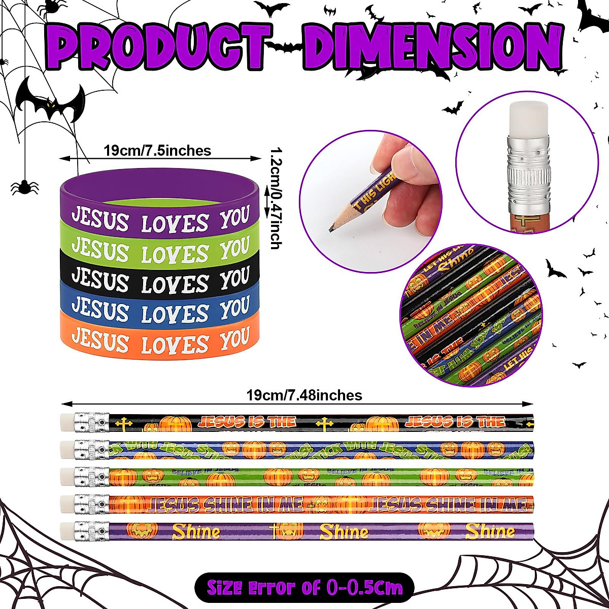 Paterr 105 Pcs Religious Halloween Party Favors 35 Christian Pumpkin Plastic Bags 35 Christian Halloween Pencil 35 Religious Bible Rubber Wristband for Religious Halloween Trick or Treat Party