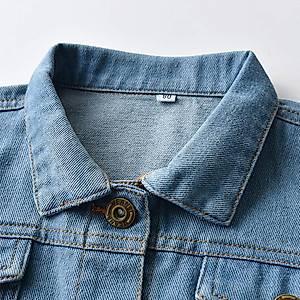 IMEKIS Toddler Baby Denim Jackets Button Down Jeans Coat Ripped Hooded Top Fall Cowboy Outwear Clothes for Kids Girls Boys Hoodie Outfit Autumn Casual Trendy Trucker Jackets Light Blue 12-18 Months