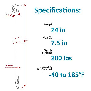 Long Zip Ties Heavy Duty 24 inch, Large Zip Ties with 200 lbs Tensile Strength, Big Cable Ties, Black, 50 Pack, by GAIIAN