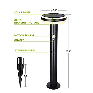 BRIMMEL Solar Garden Light Outdoor, Path Light Super Bright 600 Lumen LED Landscape Lamp, Motion Sensor Dusk-to-Dawn Auto ON/Off Waterproof Cordless Light for Driveway Walkway, Solar Powered, 20"