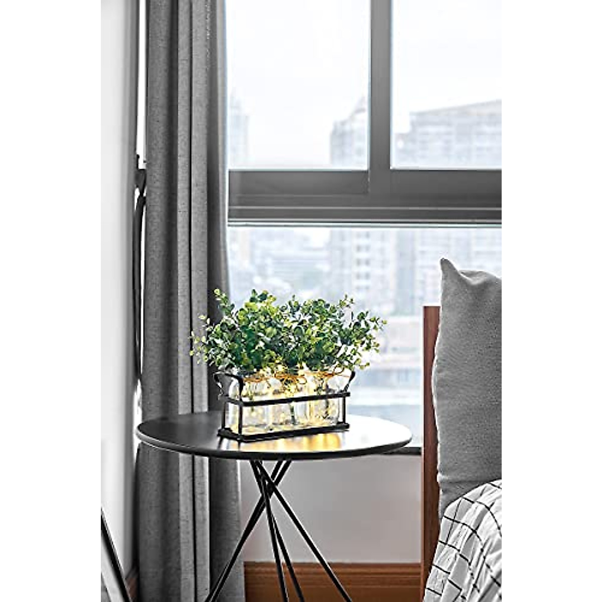 Dahey Lights Mason Jar Centerpiece Table Centerpieces for Dining Room Farmhouse Kitchen Decor Rustic Metal Tray with 3 Artificial Plant Table Decorations for Coffee Dining Living Kitchen Room