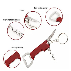 ARFUKA 2pcs Multifunctional Bottle Opener Keychain Corkscrew Keychains Soda Beer Wine Bottle Opener Beverage Bottle Opener Keyring Gift Set (Black + Red)