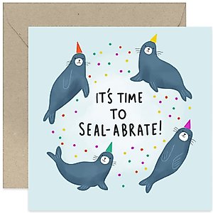 Old English Co. Seal Funny Birthday Card - Humorous Animal Pun Card for Her or Him | Congratulations for New Job, New Home, Passed Exams, Driving Test, Celebration | Blank Inside & Envelope Included