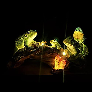 iRonrain Solar Garden Statues Frog, Outdoor Art Decor Figurine Waterproof Lights with Frogs Bird Mushroom & Flowers, Garden Sculpture Ornament for Spring Lawn Yard Thanksgiving Christmas (Frog)