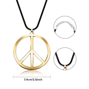 Tatuo 1 Piece Metal Peace Sign Pendant 1960s 1970s Hippie Party Accessories Necklace (Gold)