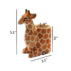 TANG SONG Creative Wood Carving Giraffe Handicrafts Pen and Pencil Holder Office Desk Supplies Organizer Pencil Cup