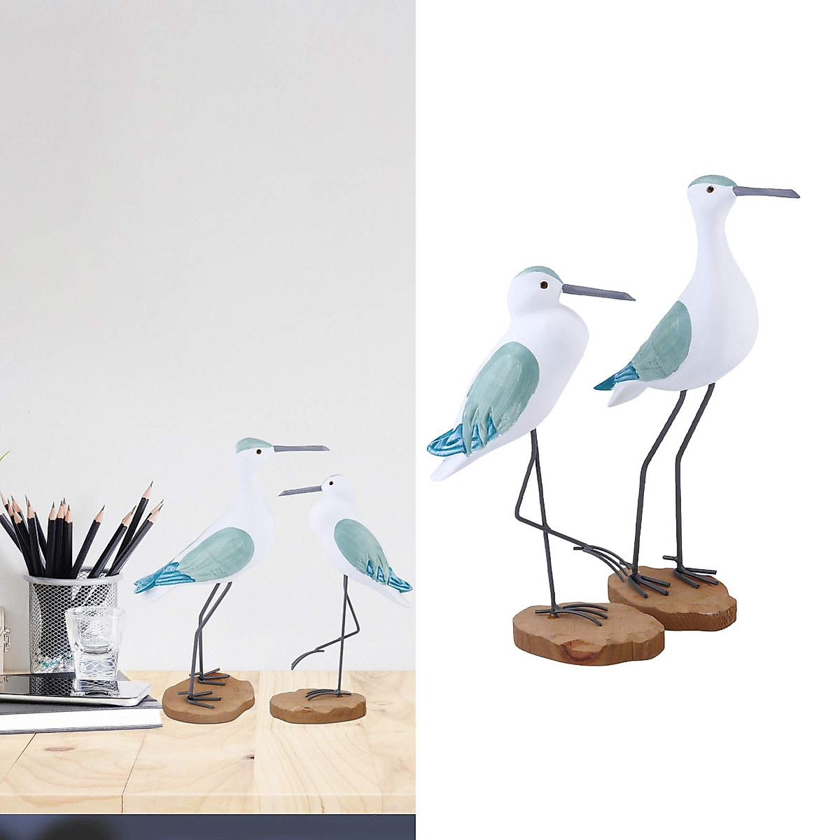 HEALLILY 2pcs Coastal Decor Wooden Seagull Figurine Bird Statue Nautical Coastal Ocean Home Decoration Green