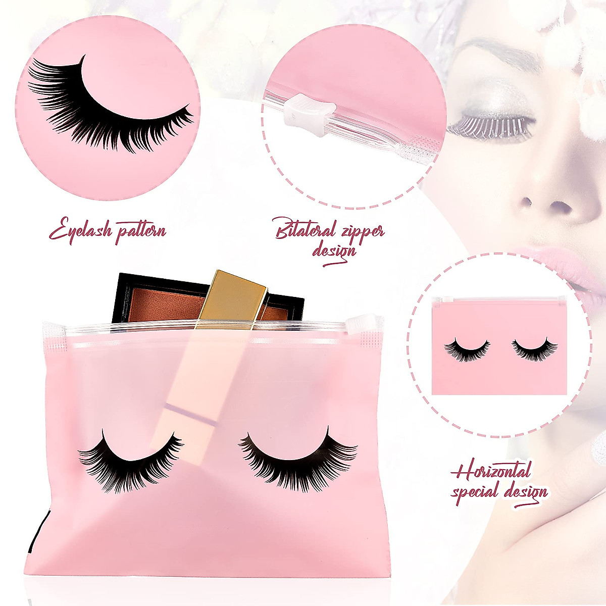 60 Pieces Eyelash Aftercare Bags Cosmetic Makeup Small Zipper Cases Travel Bags Lash Aftercare Accessories for Women Girls, 6 x 4 Inch