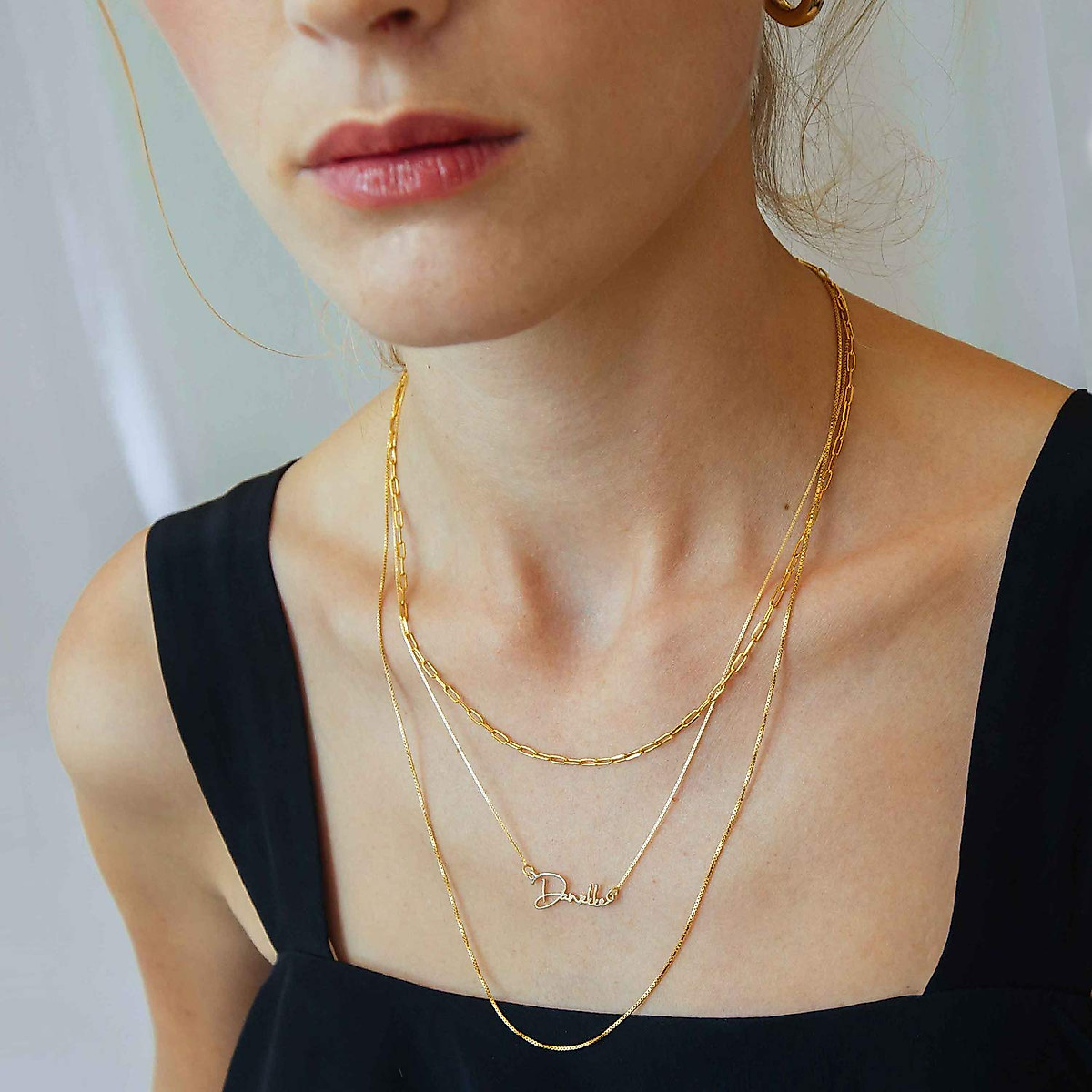 OAK & LUNA - Personalized Belle Custom Name Necklace (14k Yellow Gold, Without Diamond)