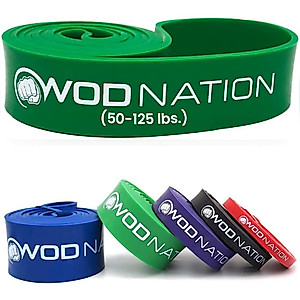 WOD Nation Single Pull Up Assistance Band (50-125lbs Green Band) - Best for Pullup Assist, Chin Ups, Resistance Bands Exercise, Stretch, Mobility Work & Serious Fitness - 41 inch Straps